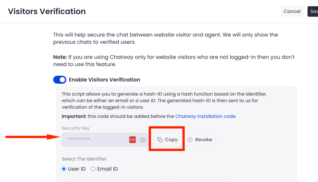 How to enable and use visitor verification in Chatway for logged-in ...
